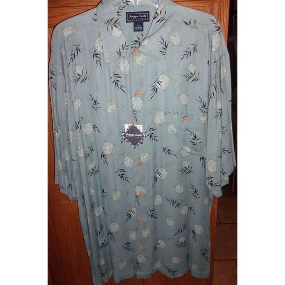 Shirts | Indygo Smith Mens Button Front Shirt Green White Floral Bamboo ...